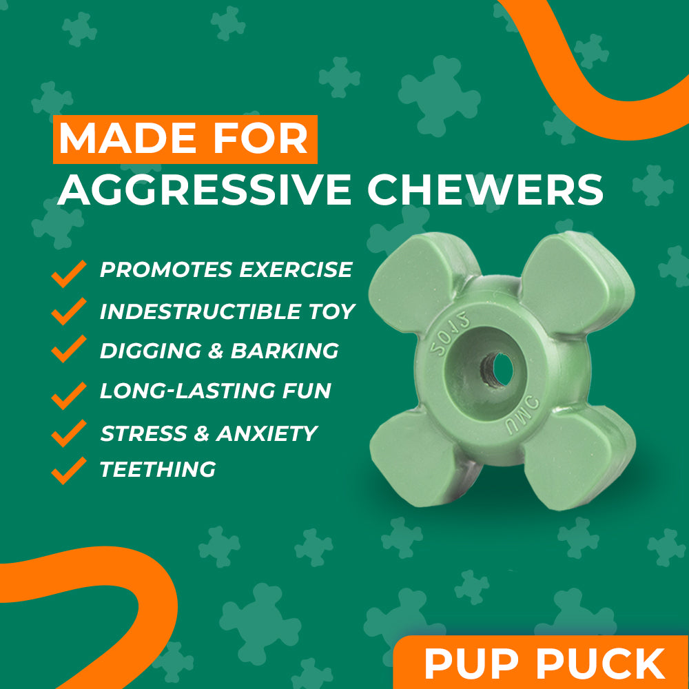 The Pup Puck OG Style Chew Toy for Aggressive Chewers in Green: Long-lasting & Stuffable Chew ...